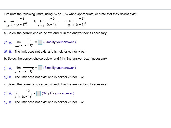 Solved Evaluate the following limits, using oo or - oo when | Chegg.com