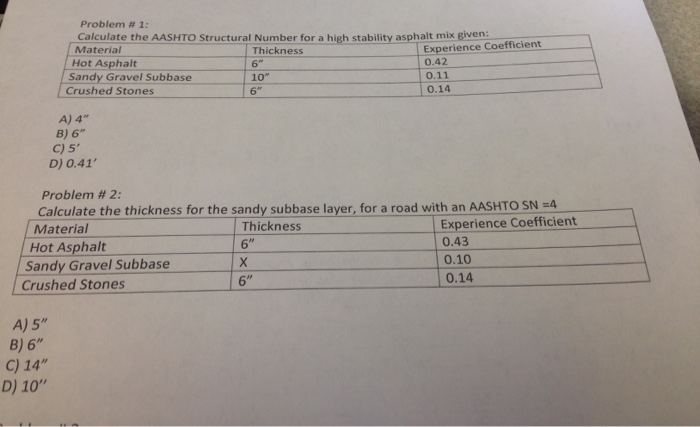 Solved Problem # 1: Calculate the AASHTO Structural Number | Chegg.com