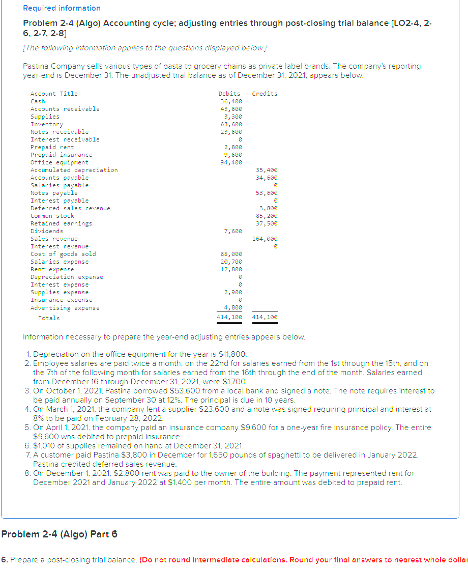 Solved Required information Problem 2-4 (Algo) Accounting | Chegg.com