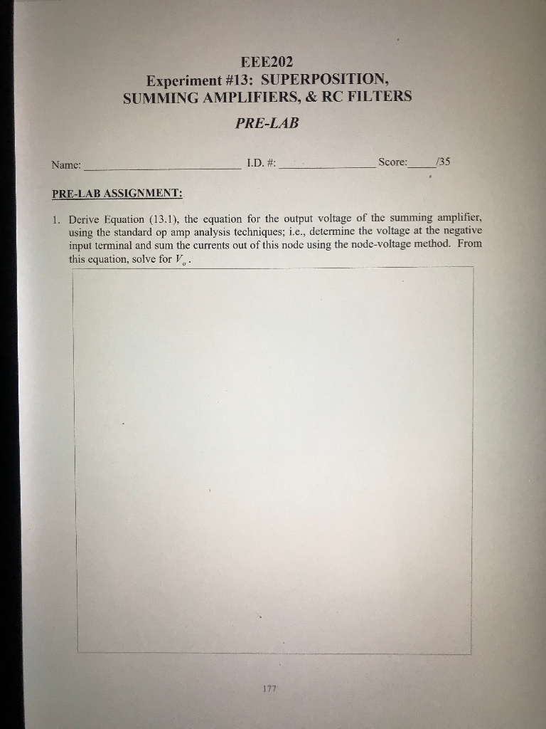 Solved EEE202 Experiment #13: SUPERPOSITION, SUMMING | Chegg.com