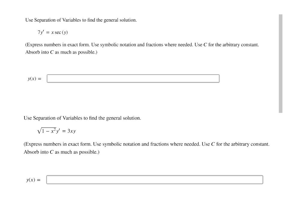 Solved Use Separation of Variables to find the general | Chegg.com