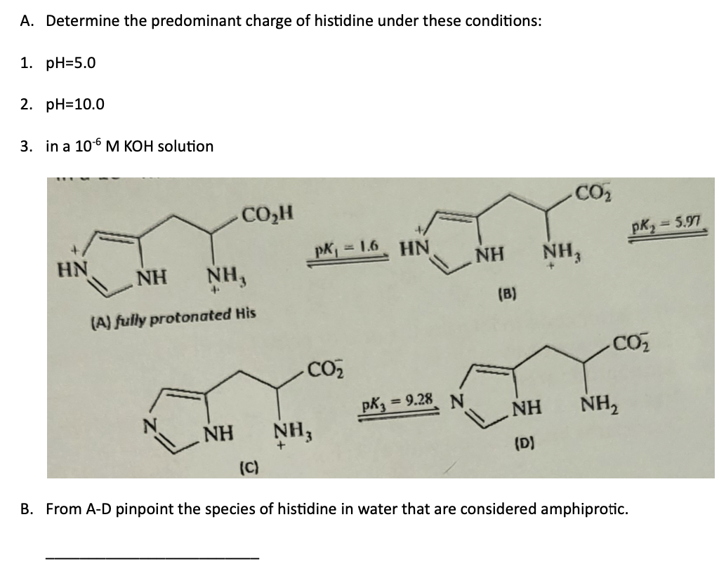 Solved A. ﻿Determine the predominant charge of histidine | Chegg.com