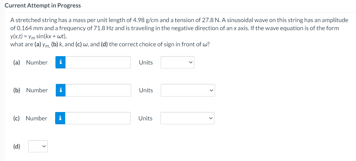 Solved Current Attempt in Progress A stretched string has a | Chegg.com