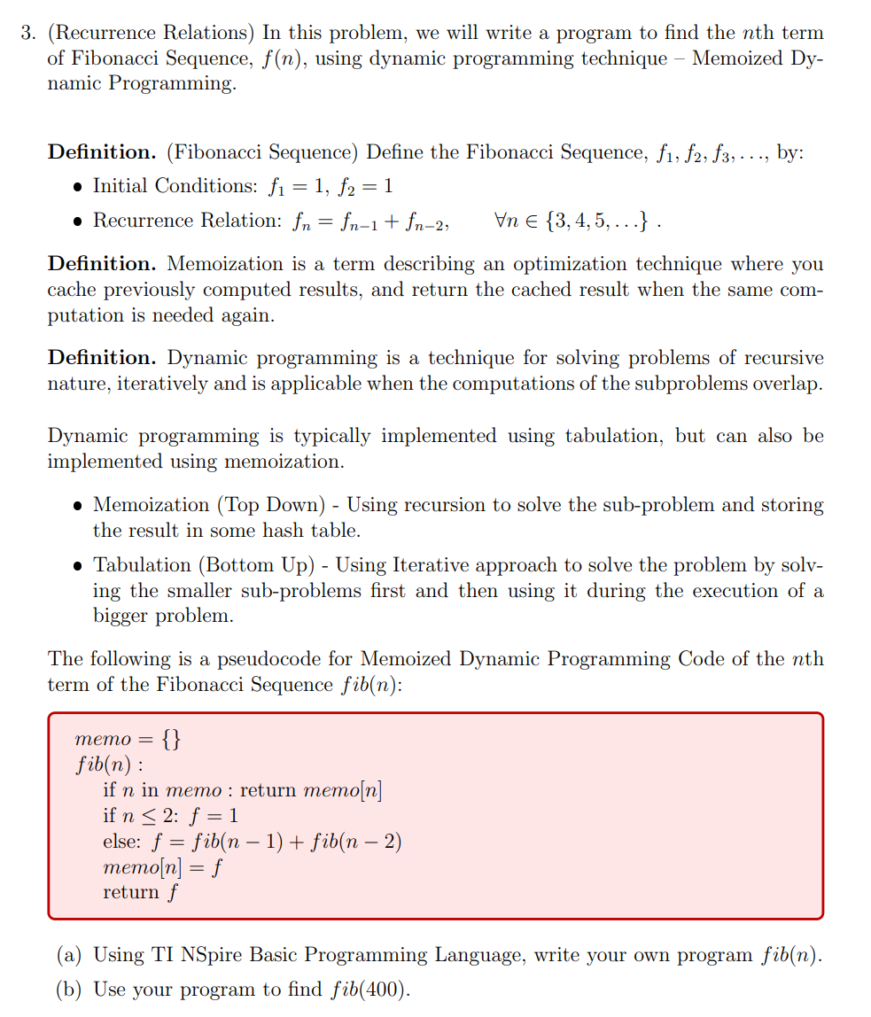 Solved 3. (Recurrence Relations) In this problem, we will | Chegg.com