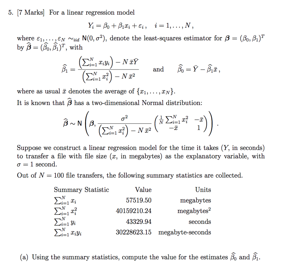 Solved 5· (7 Marks For a linear regression model where ει, , | Chegg.com