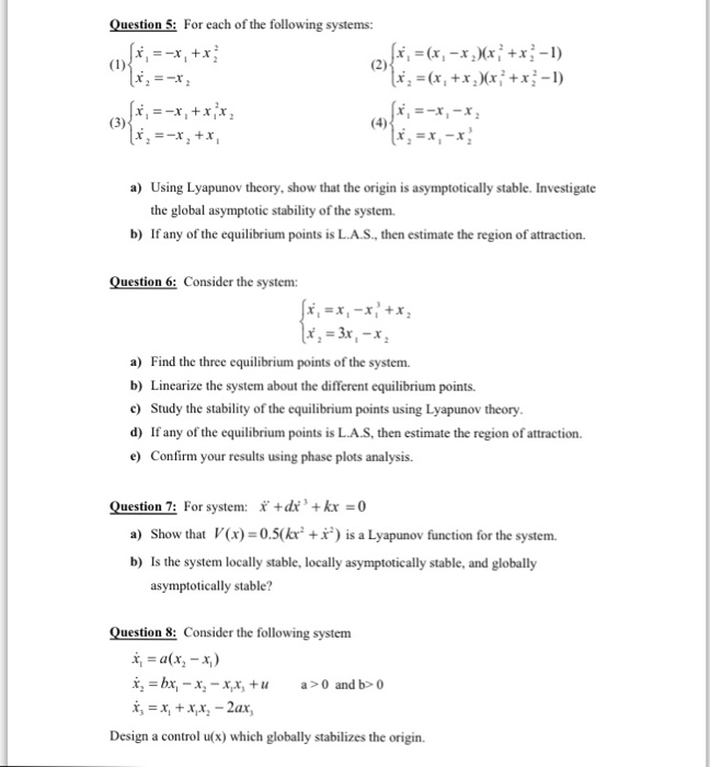 Question S: For each of the following systems: ,-(x, | Chegg.com