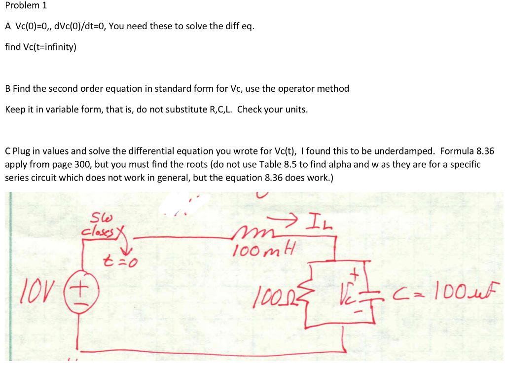 Solved A Vc(0)=0,dVc(0)/dt=0, You need these to solve the | Chegg.com