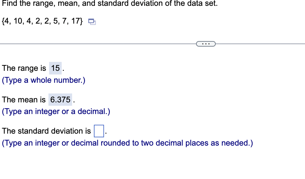 Solved Find the range, mean, and standard deviation of the | Chegg.com