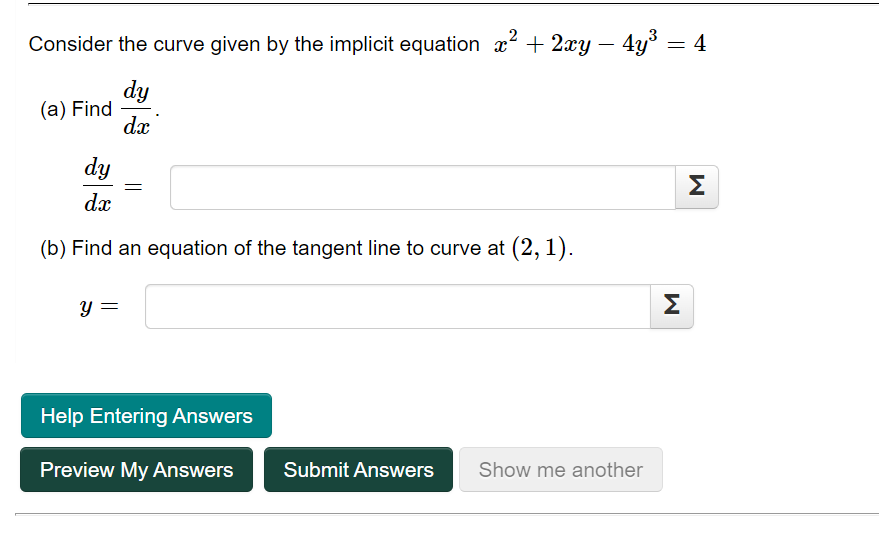 Solved nsider the curve given by the implicit equation | Chegg.com