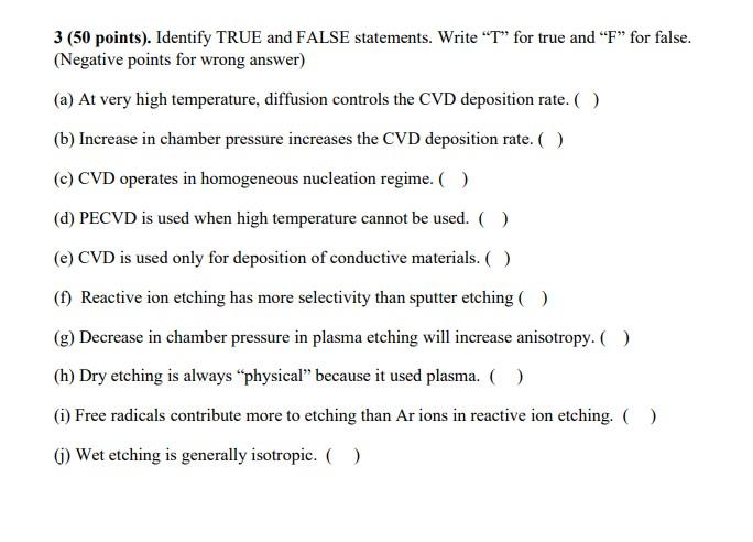 Solved 3 (50 points). Identify TRUE and FALSE statements. | Chegg.com