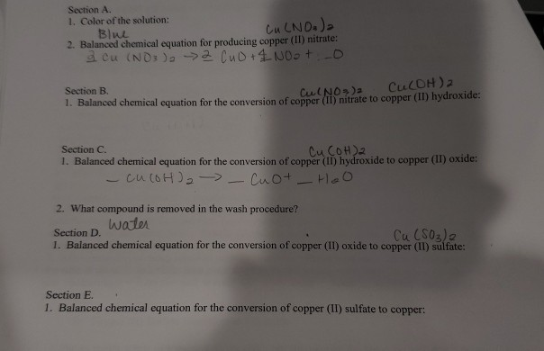 Solved Section A. 1. Color of the solution: Blue CU (NO₂) = | Chegg.com