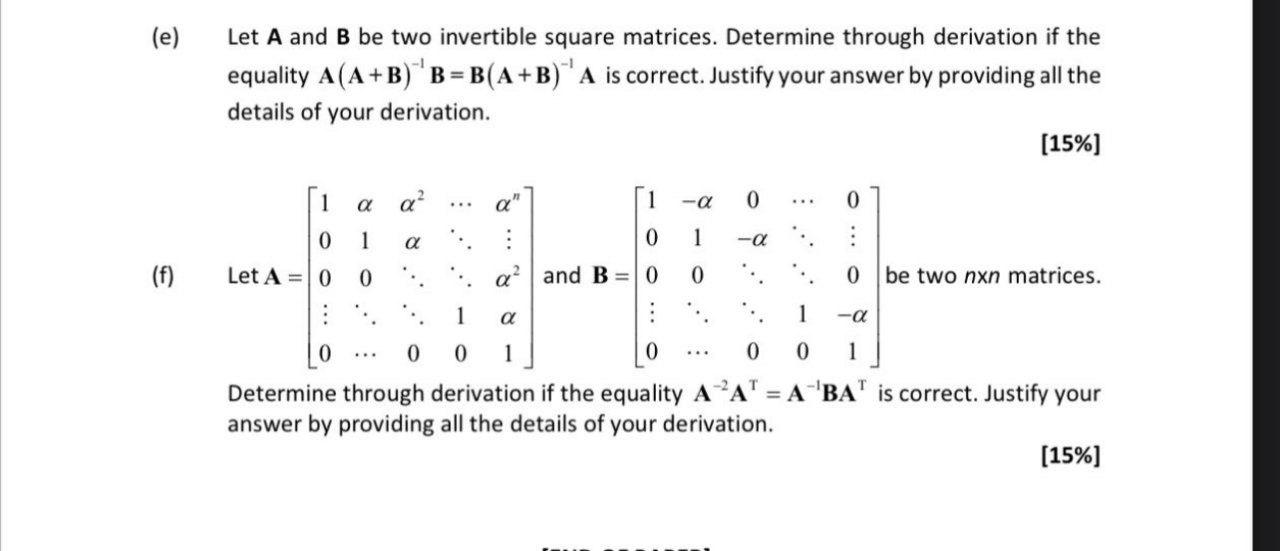 Solved (e) Let A and B be two invertible square matrices. | Chegg.com