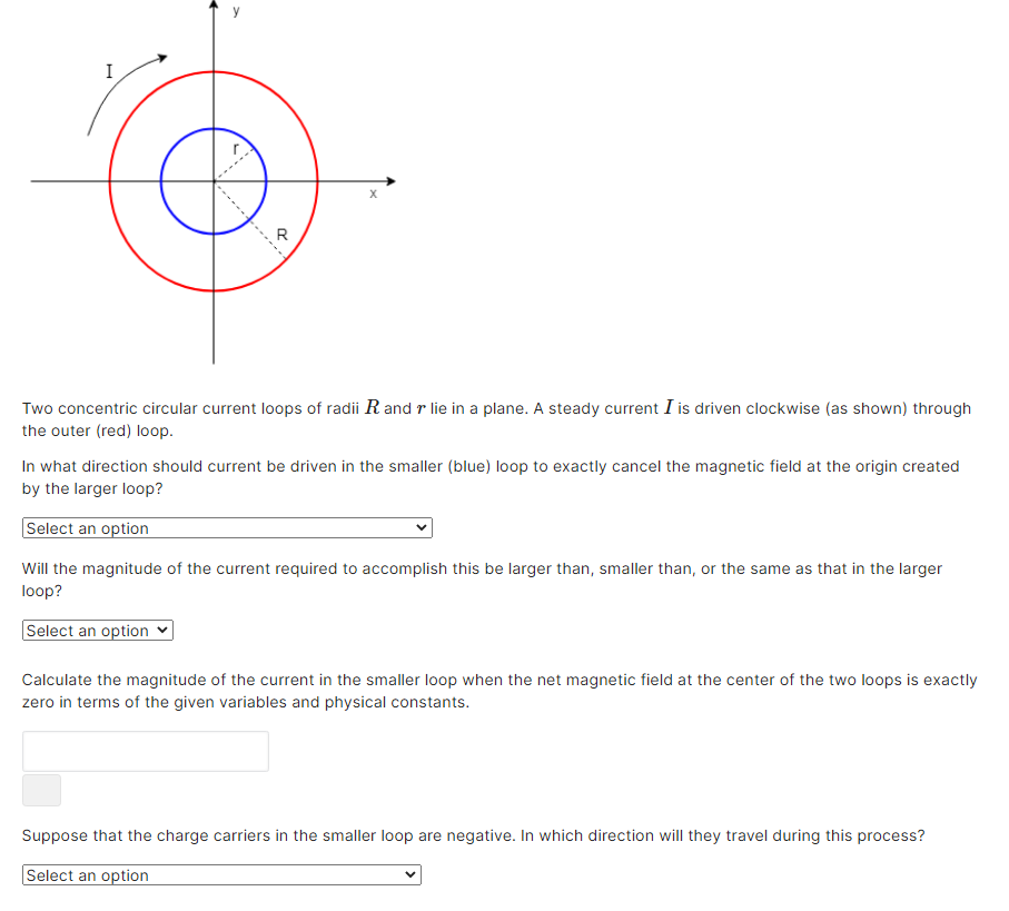 Solved I R Two concentric circular current loops of radii R | Chegg.com