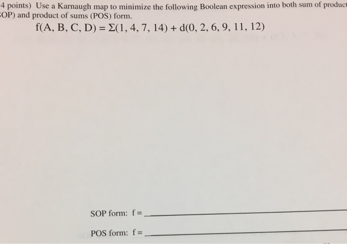 Solved 4 points) Use a Karnaugh map to minimize the | Chegg.com