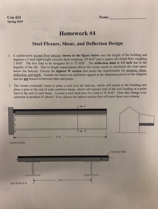Solved Con 424 Spring 2019 Name Homework #4 Steel Flexure, | Chegg.com