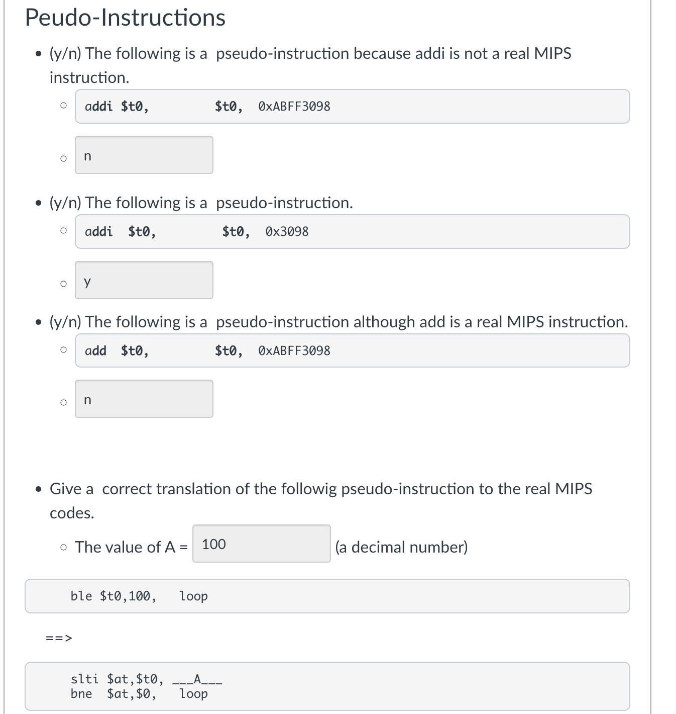 Solved Peudo-Instructions - (y/n) The following is a | Chegg.com
