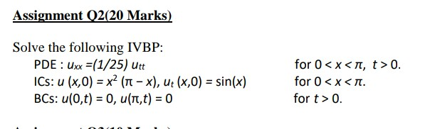 Solved Assignment Q2(20 Marks) Solve the following IVBP: PDE | Chegg.com