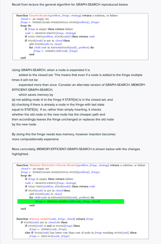 Recall from lecture the general algorithm for | Chegg.com