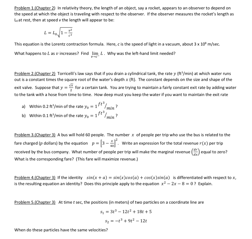 Solved Problem 1.(Chapter 2) In relativity theory, the | Chegg.com