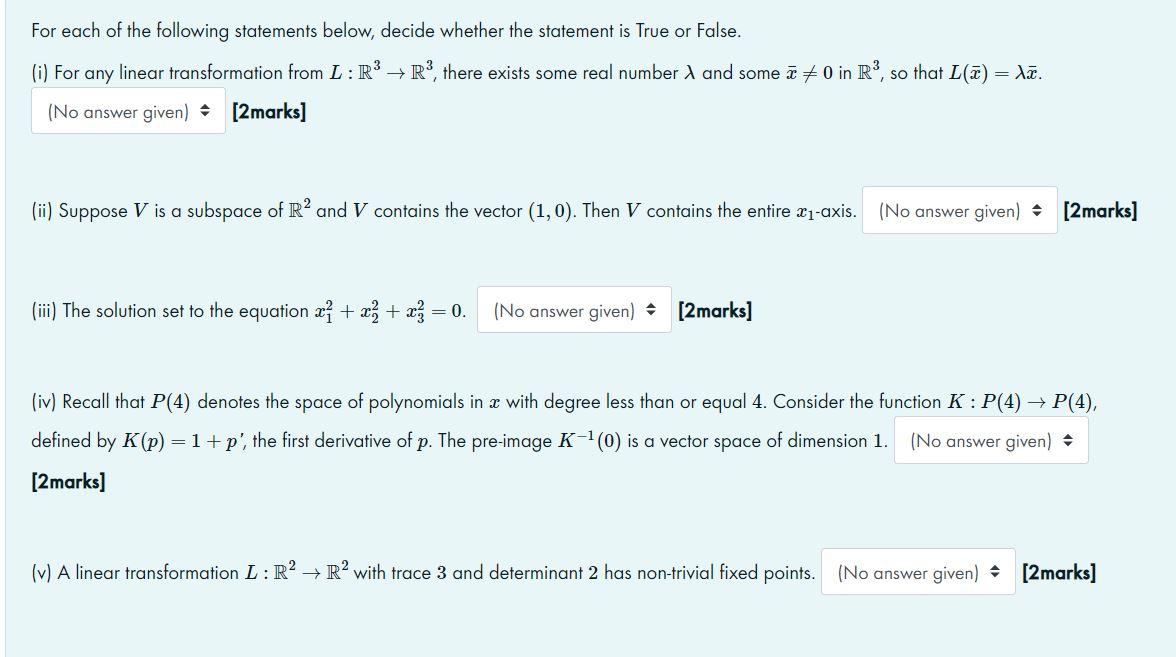 Solved For each of the following statements below, decide | Chegg.com