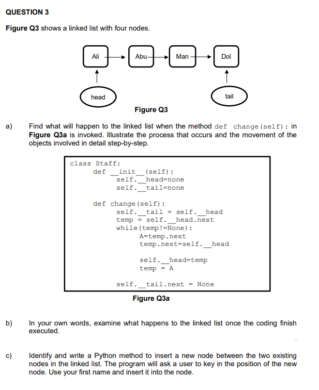 Solved QUESTION 3 Figure Q3 shows a linked list with four | Chegg.com