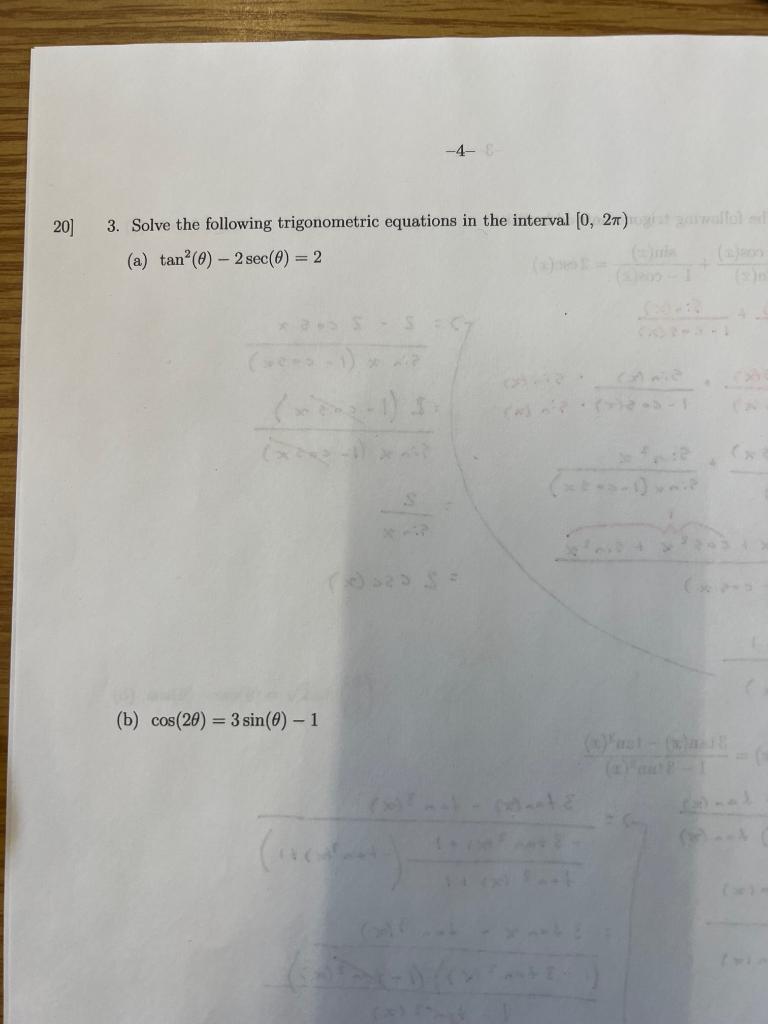 Solved 3. Solve the following trigonometric equations in the | Chegg.com