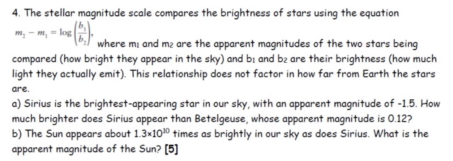 Solved The stellar magnitude scale compares the brightness | Chegg.com
