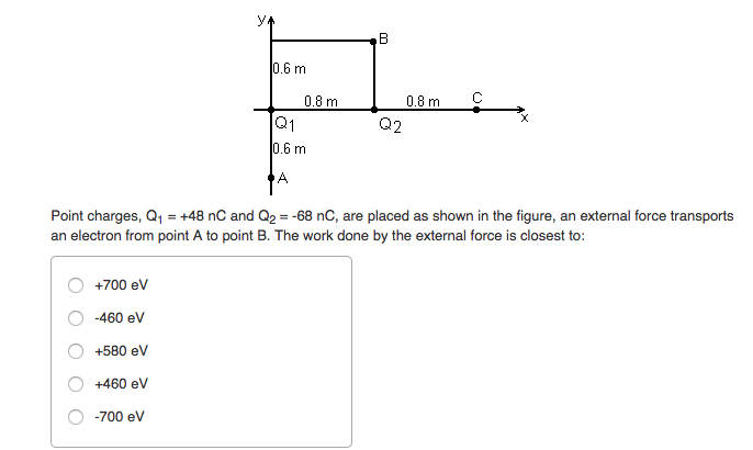 Solved 0.6 m 0.8 m C Q2 Q1 0.6 m Point charges, Q1+48 nC and | Chegg.com