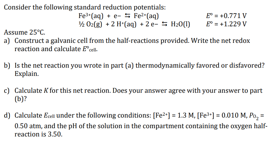 Solved Consider the following standard reduction potentials: | Chegg.com