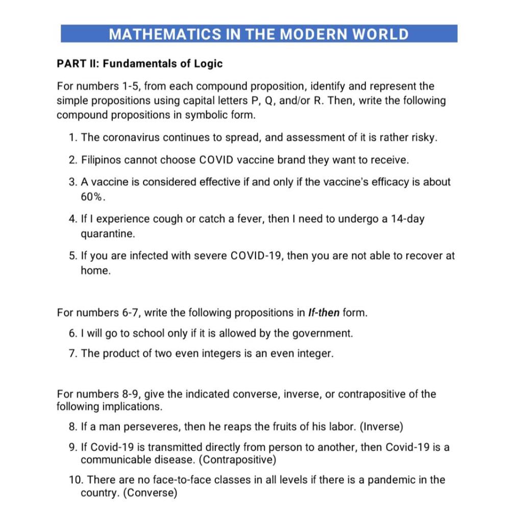 Solved MATHEMATICS IN THE MODERN WORLD PART II Fundamentals Chegg