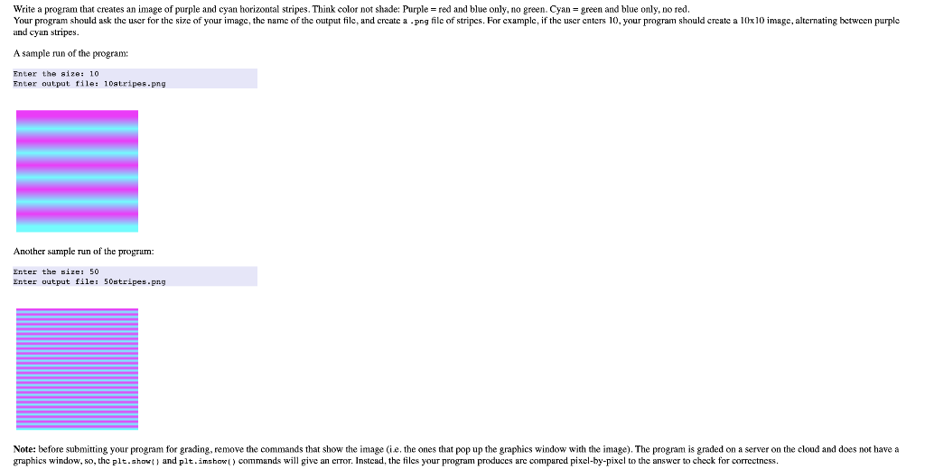 Solved Write a program that creates an image of purple and | Chegg.com