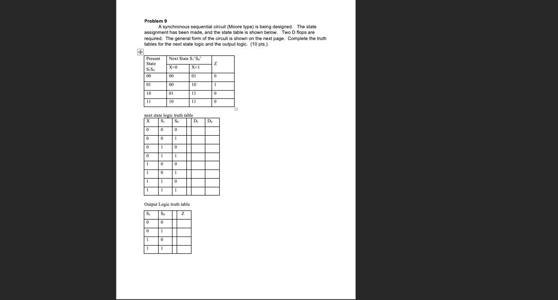 Solved Problem 9 A synchronous sequential circuit (Moore | Chegg.com