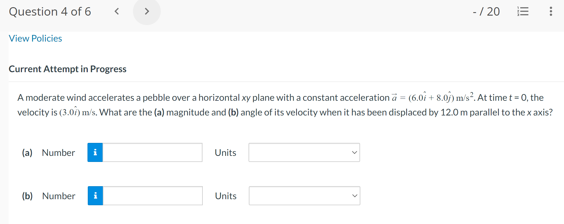 Solved Question 4 of 6 −/20⋮ View Policies Current Attempt | Chegg.com