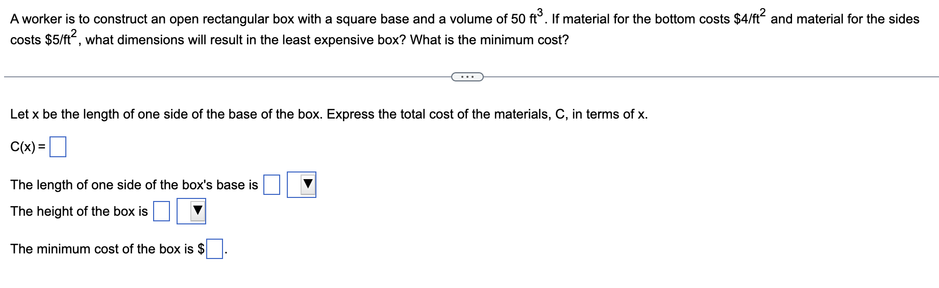 Solved A worker is to construct an open rectangular box with | Chegg.com