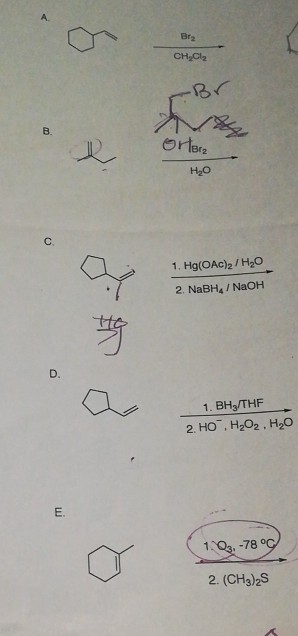 Solved A. Н-Br H2O2 B. Br2 H20 Н-Br D. На Pt E. 1. BH3/THF 2 | Chegg.com