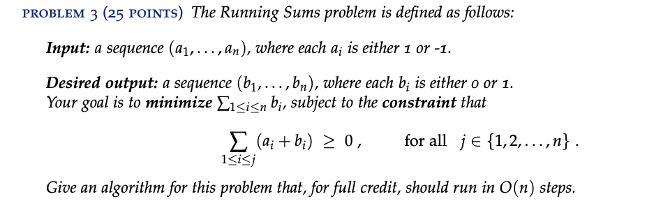 Solved PROBLEM 3 (25 POINTS) The Running Sums problem is | Chegg.com