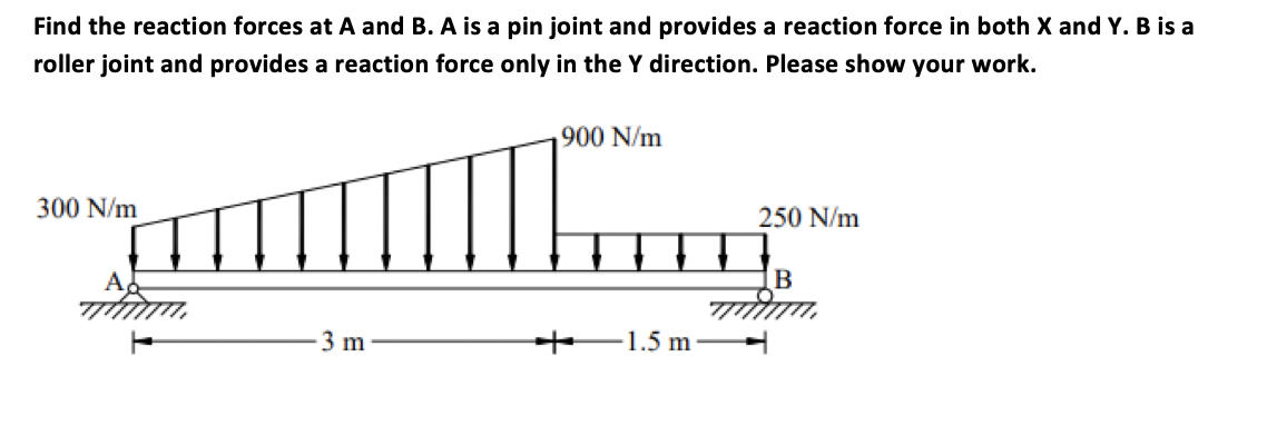 Solved Find the reaction forces at A and B. A is a pin joint | Chegg.com