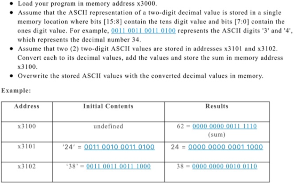 Load your program in memory address x3000 Assume that | Chegg.com