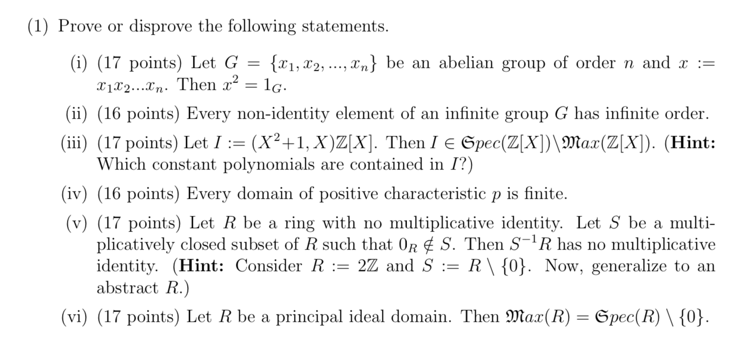 Solved (1) Prove or disprove the following statements. (i) | Chegg.com