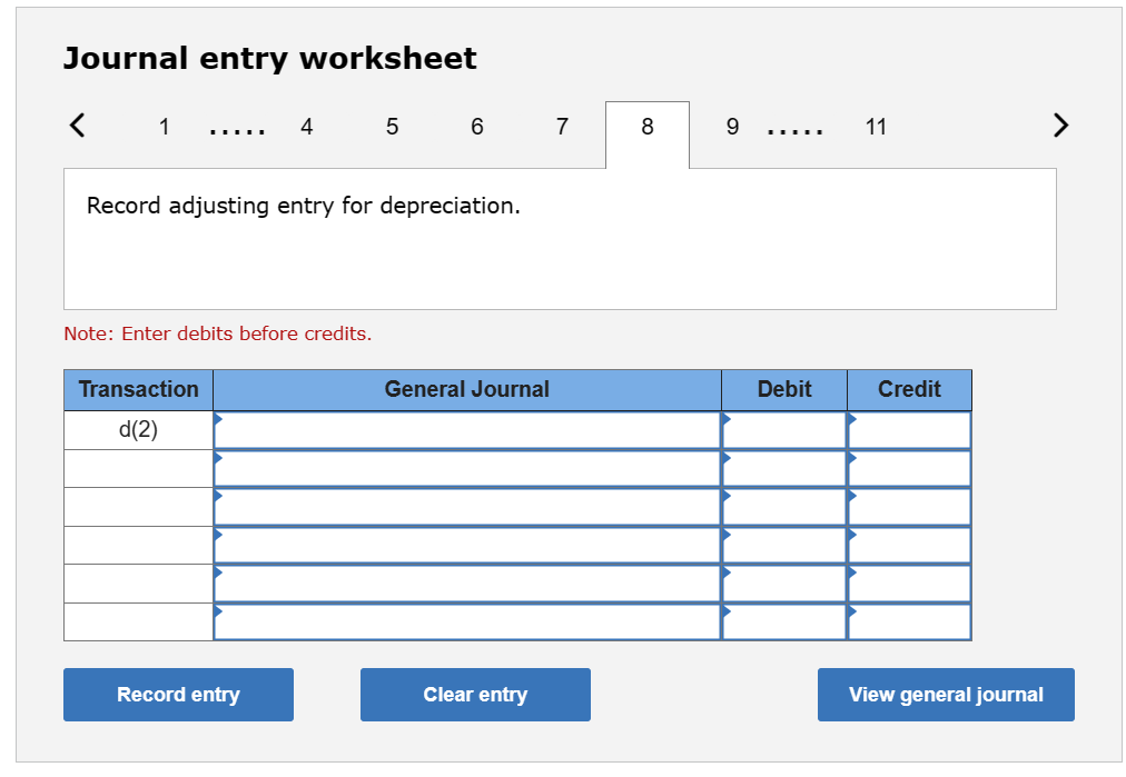 Solved Journal entry worksheet 1 7 8. Record the adjusting | Chegg.com
