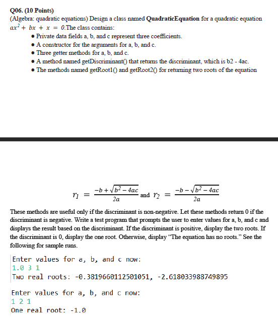 Solved Q06. (10 Points) (Algebra: quadratic equations) | Chegg.com