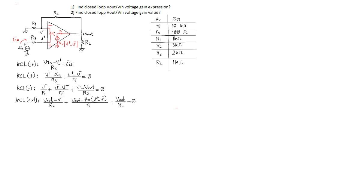 1) Find closed loop Vout/Vin voltage gain expression? | Chegg.com