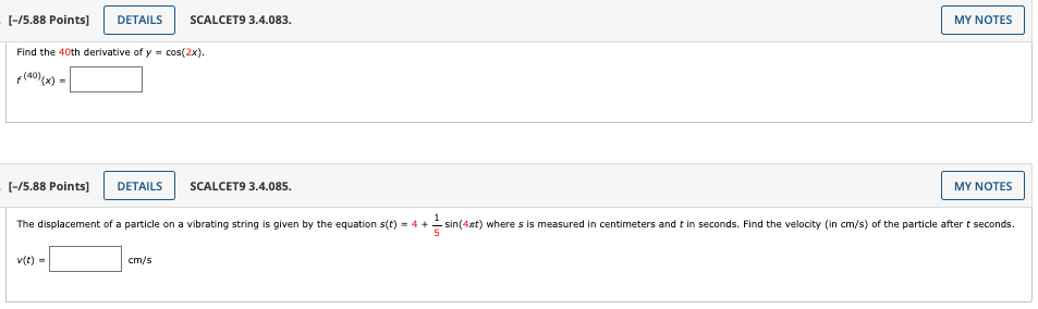 Solved [-/5.88 Points] SCALCET9 3.4.083. Find the 40th | Chegg.com