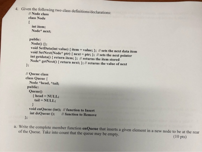 Solved 4 Given The Following Two Class 