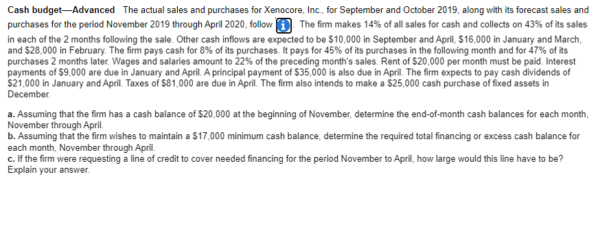 Cash budget-Advanced The actual sales and purchases | Chegg.com