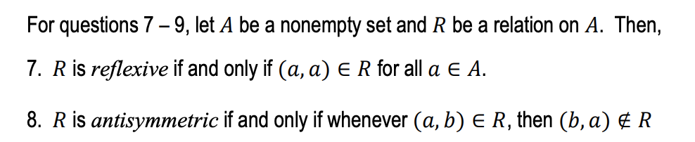 Solved For questions 7−9, let A be a nonempty set and R be a | Chegg.com