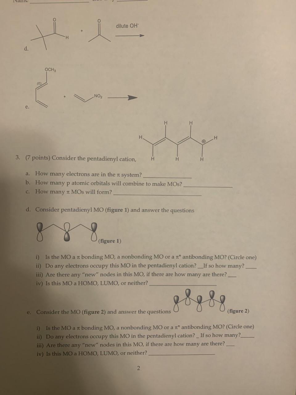 Solved d. dilute OH− e. 3. (7 points) Consider the | Chegg.com
