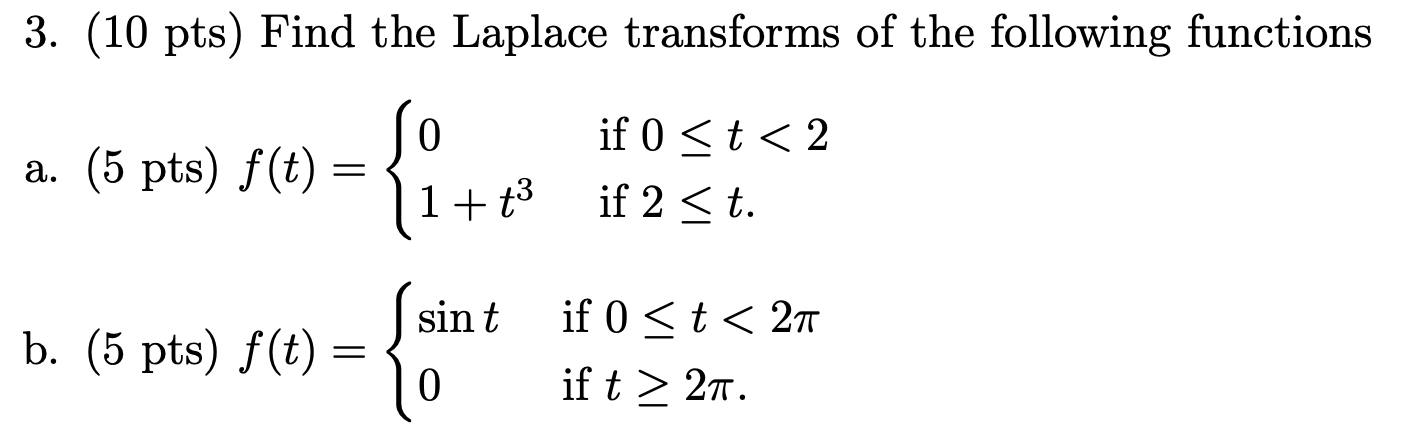 Solved 3. (10 pts) Find the Laplace transforms of the | Chegg.com