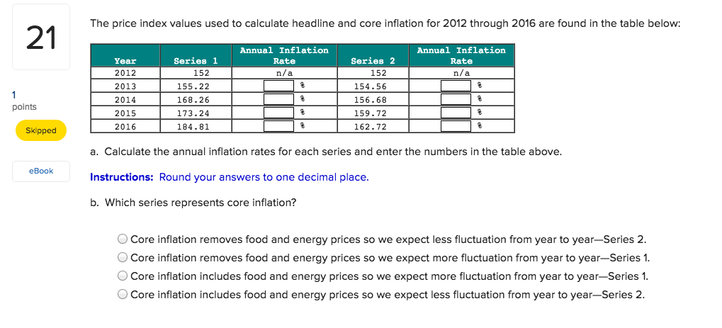 Solved The price index values used to calculate headline and | Chegg.com