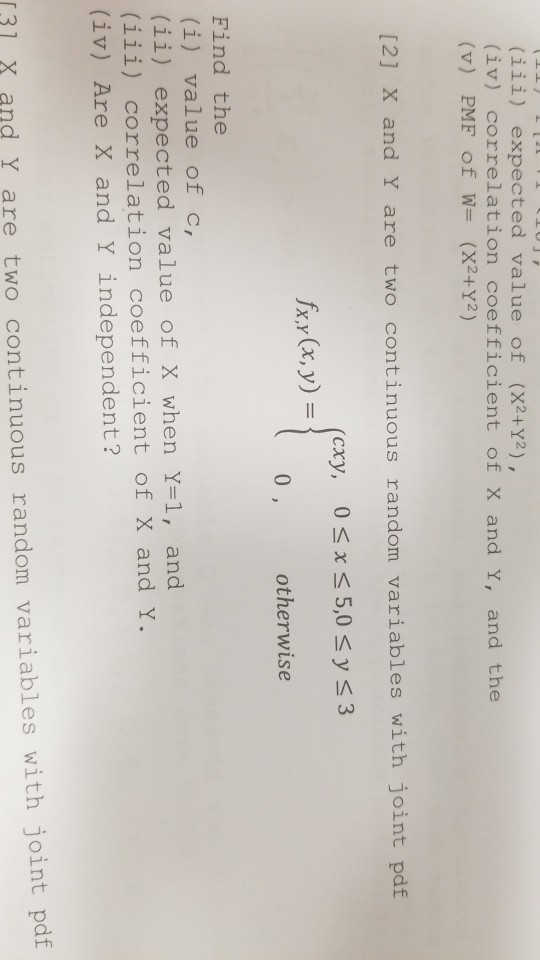 Solved (iii) expected value of (X2+Y2) (iv) correlation | Chegg.com